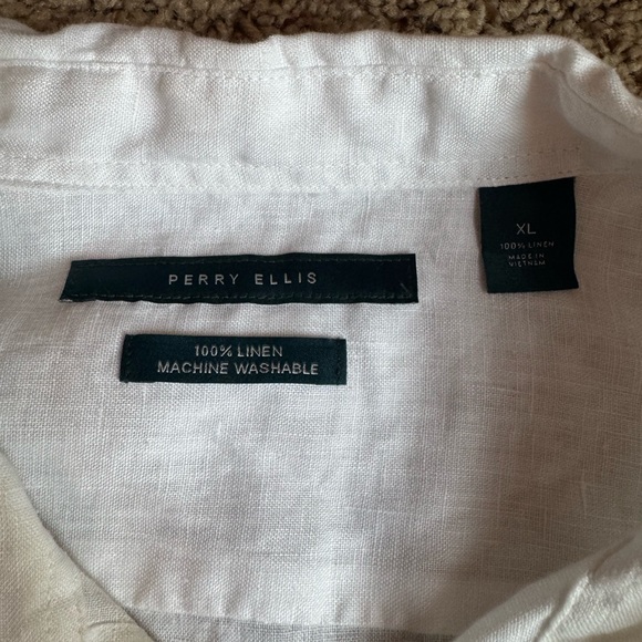 Perry Ellis | Shirts | Perry Ellis Classic White Linen Shirt Xl | Poshmark
